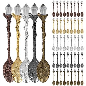Framendino, 50 Pack Retro Coffee Spoons Vintage Crystal Alloy Tea Spoons for Home Kitchen Office