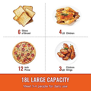 VEVOR 7-IN-1 Air Fryer Toaster Oven, 18L Convection Oven, 1700W Stainless Steel Toaster Ovens Countertop Combo with Grill, Pizza Pan, Gloves, 6 Slices Toast, 12-inch Pizza, Home and Commercial Use