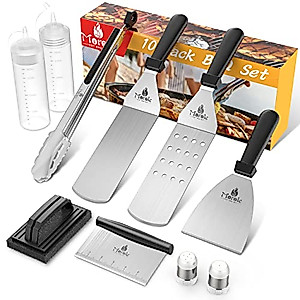 Morole Griddle Accessories Kit, 10PCS Flat Top Grill Accessories Set for Blackstone, Stainless Steel BBQ Accessories with Griddle Spatula, Griddle Scraper, Chopper, Bottles, Cleaning Set, Tong