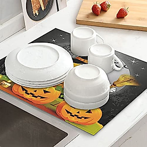 Halloween Pumpkins Printed Drying Mat For Kitchen Ultra Absorbent Microfiber Dishes Drainer Mats Non-Slip Silicone Quick Dry Pad - 18 X 16inch