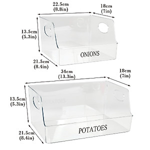 Yomjarl Potato and Onion Storage Bin 2pcs Fruit Basket Storage for Kitchen Countertop Potato and Onion Storage Basket Clear Storage Basket different sizes for Vegatable, Produce