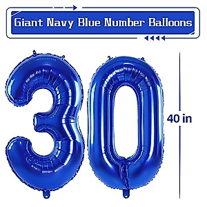 Navy Blue Number 30 Balloons 40Inch Huge Royal Blue Number Balloon Jumbo Digital Balloons Foil Giant Dark Blue Number Helium Balloons for Kids Adults 30th Birthday Party Supplies Decorations