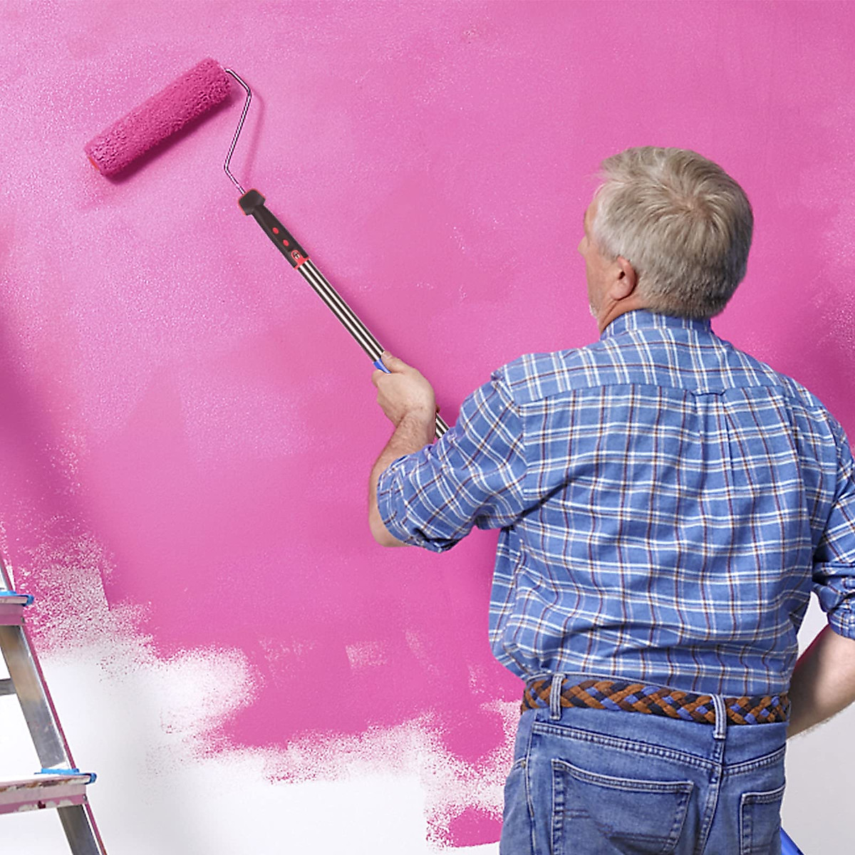 HOSKO 4FT Paint Roller Kits - 9.5 inches Roller Frame with 3 Paint Roller Covers and 36 inches Stainless Steel Detachable Handle - for Painting Walls and Ceiling