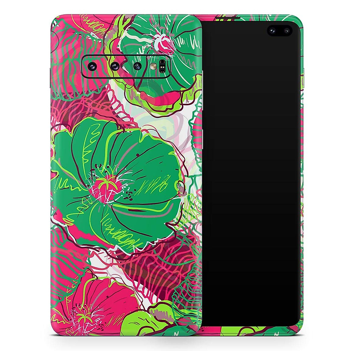 DesignSkinz Bright Pink and Green Flowers Protective Vinyl Decal Wrap Skin Cover Compatible with The Samsung Galaxy S20 (Screen Trim & Back Glass Skin)