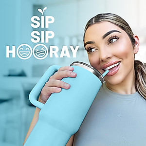 Crave Cups 40oz Tumbler with Lid and Straw l Reusable Spill Proof Double Wall Insulated Stainless Steel Water Bottle Travel Mug l Cupholder Friendly Vacuum Sealed Tumbler with Handle (Dew)