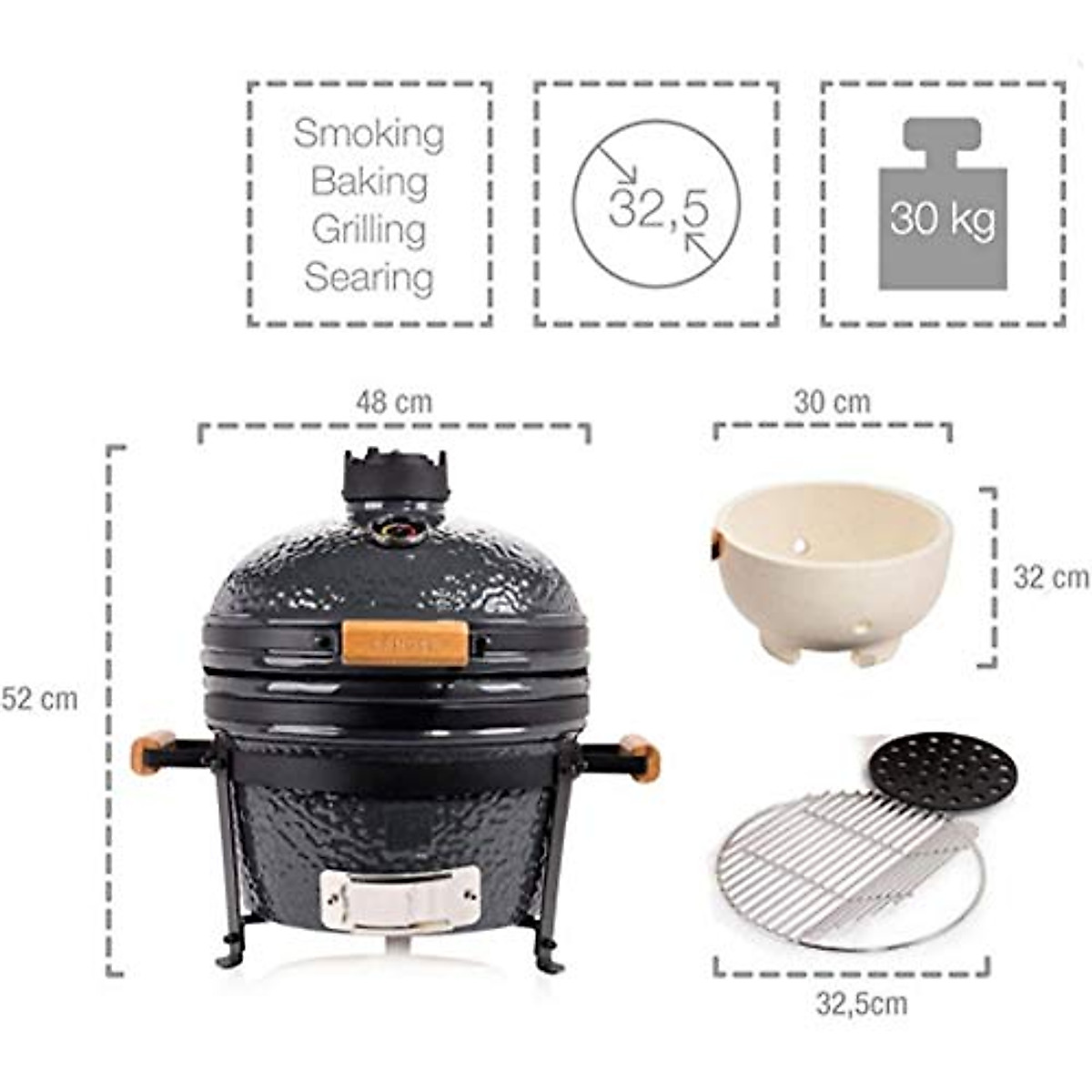 RJMOLU Ceramic BBQ Charcoal Kamado Grill Smoker, Roaster and Grill, Portable Tabletop BBQ Grillfor Picnic Garden Terrace Camping Travel
