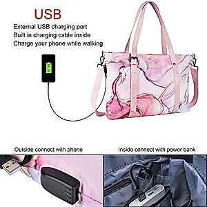 MOSISO USB Port Laptop Tote Bag (17-17.3 inch) with Adjustable Top Handle, Laptop Bag for Women, Polyester Work Travel Office Large Computer Shoulder Bag Marble MO-MBH216