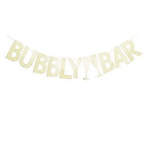 Bubbly Bar Gold Glitter Banner for Wedding Engagement/Bachelorette/Bridal Shower Party Sign Supplies
