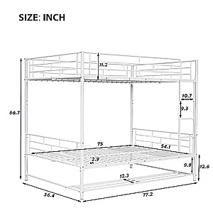 Merax Full Over Full Metal Bunk Bed Frame with Shelf and Guardrails for Bedroom for Boys Girls and Adult,White