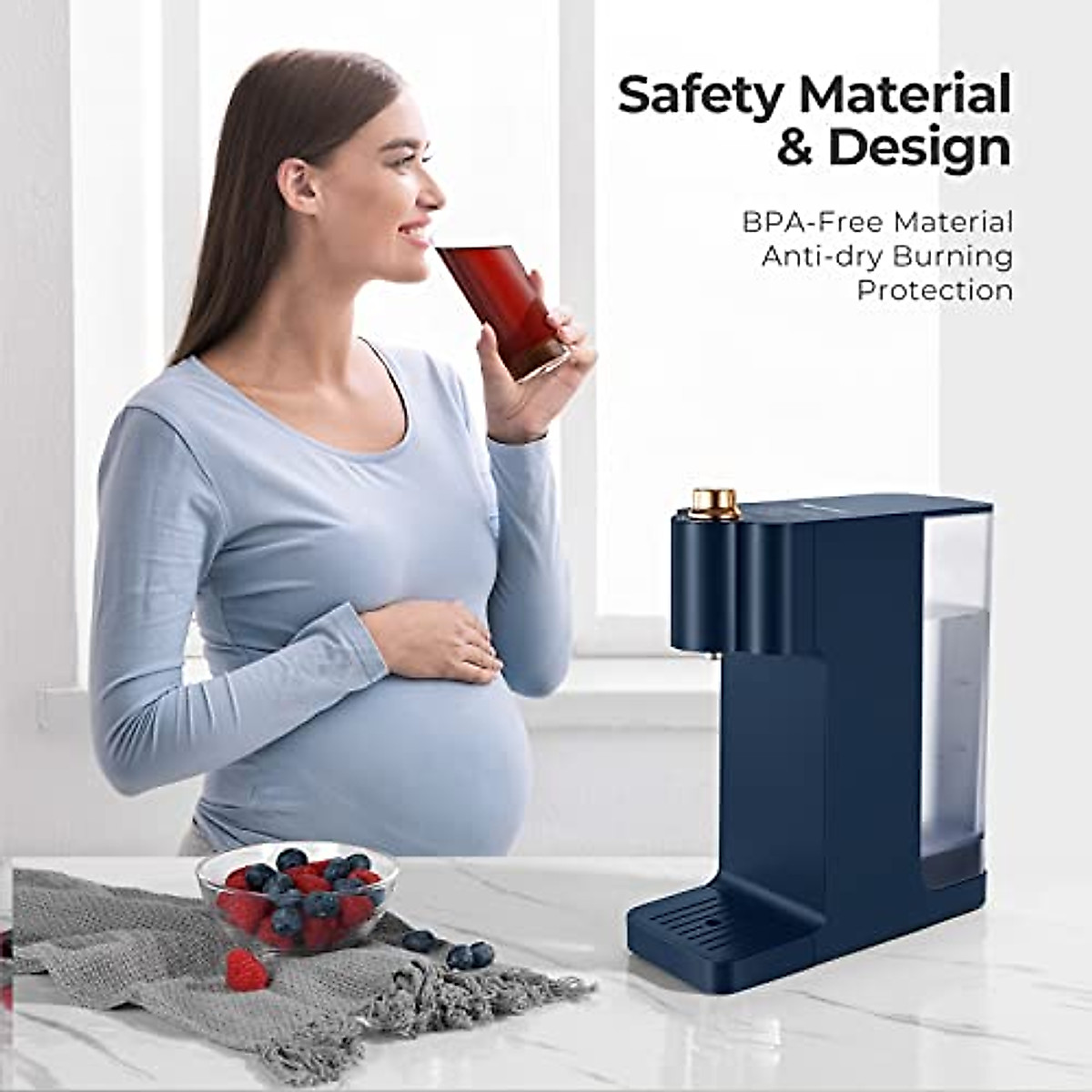 Narcissus Electric Kettles, A11 Instant Hot Water Dispenser for Quick Heating & Outputting, Adjustable 7 Temperatures & 3 Water Outputs, 40 Ounce 1.13L Water Tank Capacity, Blue