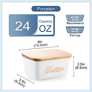 LOVECASA Butter Dish with Lid for Countertop, Porcelain Butter Keeper Holds up to 2 Sticks, Airtight Covered Butter Holder Container Perfect for Farmhouse Kitchen Decor Gift(Gold)