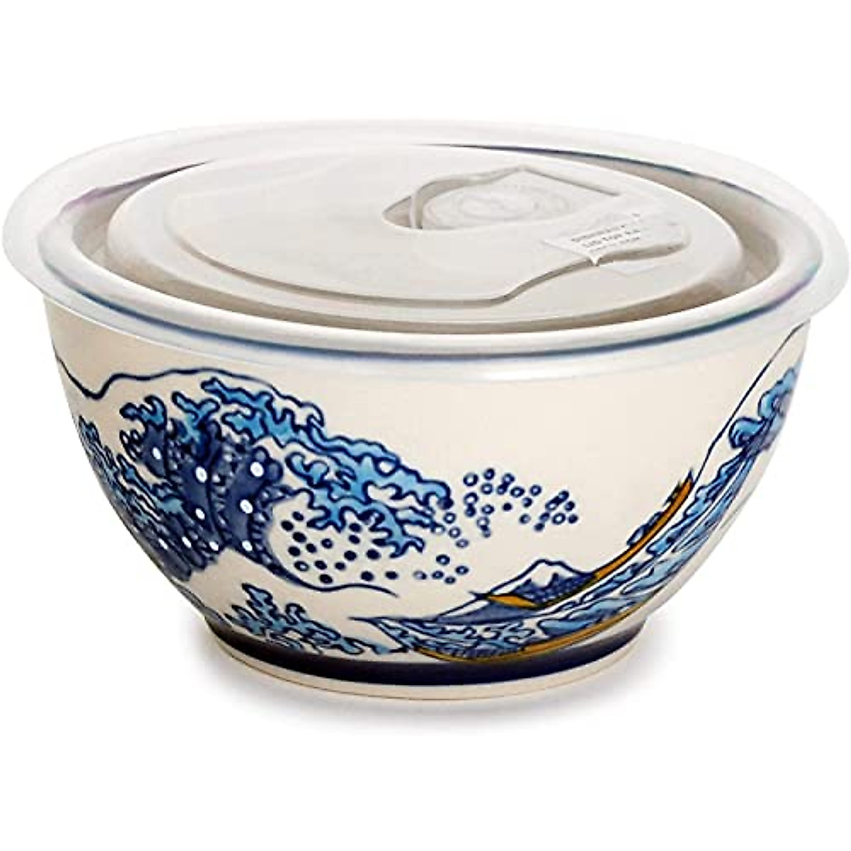 Happy Sales HSMBP-08BWV, 24 oz Microwavable Ceramic Bowl With Lid 6" D Food Prep Bowls Food Storage Bowls Meal Planning Bowls, Blue Wave