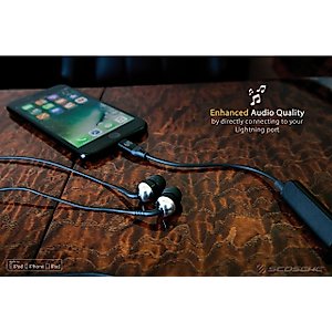 Scosche IDR301L Wired Earbuds for Apple Lightning Devices with Built-in Microphone and Remote, Black