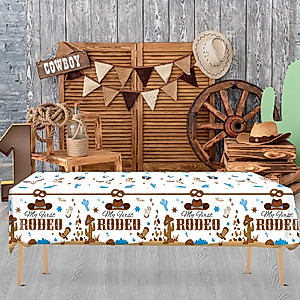 gisgfim 3 Pcs My First Rodeo Birthday Party Supplies Western First Rodeo Party Tablecloths Blue Cowboy 1st Rodeo Party Birthday Table Cover Decorations for Boy Baby Shower