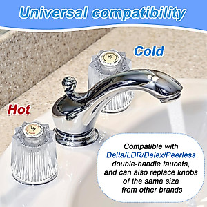 8pcs Faucet Index Buttons, 1.34 Inch Diameter Hot and Cold Bathroom Sink Shower Knobs Handle Sign Stickers Replacement Parts Caps Accessories Compatible with Delta/LDR/Delex Double Handle Faucet
