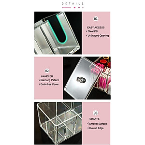 MOOCHI Q-Tips Cotton Swab Holder Makeup Pads Sponge Lipstick Container with Lid Acrylic 2 Trays Bathroom Bedroom Organizer