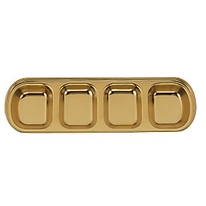 Zerodeko Sauce Dish 4-grid Dipping Tray - Stainless Steel Serving Platter - Condiment Seasoning Dipping Bowl Snack Sushi Tray Sugar Spices Oil Plate for BBQ Hot Pot