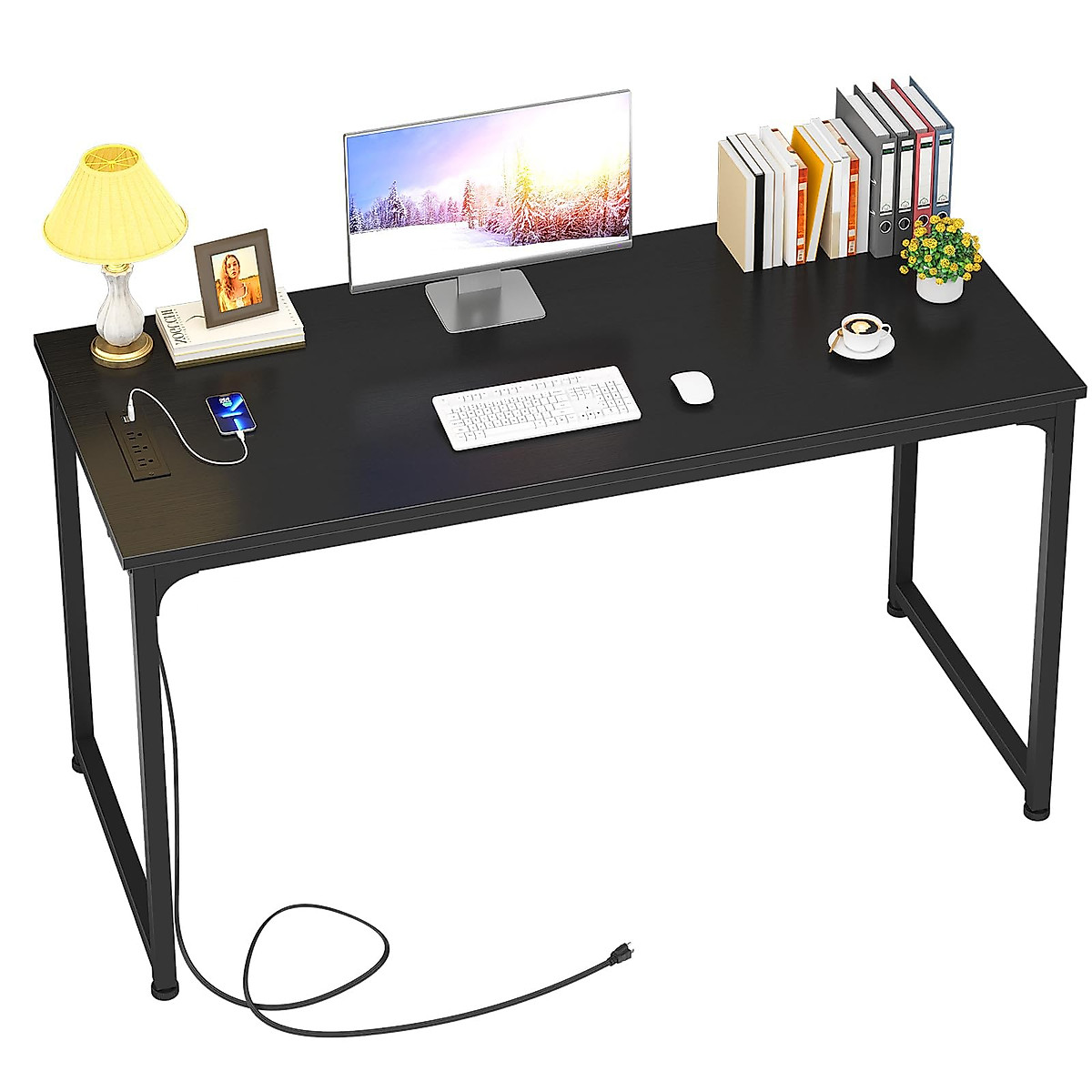 Foxemart Writing Computer Desk Modern Sturdy Office Desk PC Laptop Notebook Study Table for Home Office Workstation, Black