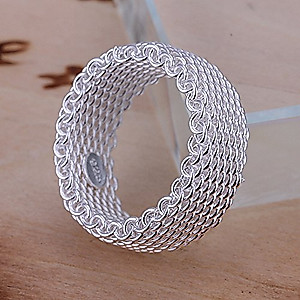 Cutesmile Fashion Beautiful Jewelry New 925 Sterling Silver Mesh Fine Ring Band (8)