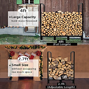 Artibear 4ft Firewood Rack Stand With Cover Upgraded Adjustable Log Holder For Outdoor Indoor Fireplace Wood Pile Storage Stacker Organizer