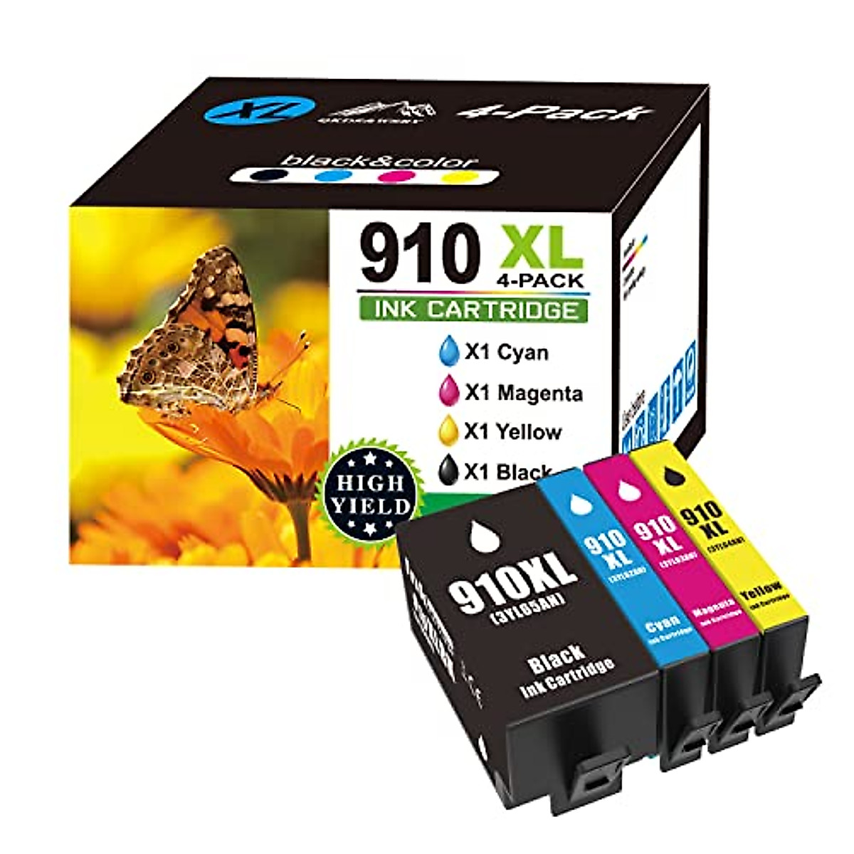 910XL Ink Cartridges Combo Pack for HP 910 XL High Page Yield for Printers 8035 8028 8025 8035e 8020 8024 8015 8010 8025e 8035e Ink 910xl Black and Color 4 Pack