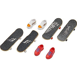 Hot Wheels Skate Tricked Out Pack, 4 Tony Hawk-Themed Fingerboards & 2 Pairs of Skate Shoes, Includes 1 Exclusive Set (Styles May Vary)