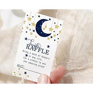 Twinkle Little Star Baby Shower Invitation Bundle (25 of Each) Blank Invites with Envelopes for Boys Diaper Raffle Insert and Bring a Book Insert Cards Set Navy and Gold Theme Celestial
