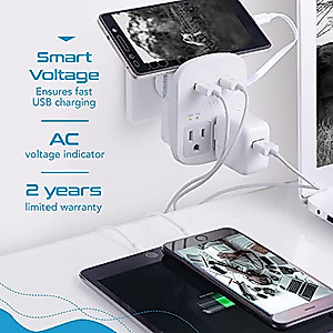 Ceptics World Travel Adapter Kit - QC 3.0 2 USB + 2 US Outlets, Surge Protection, Plugs for Europe, UK, China, Australia, Japan - Perfect for Laptop, Cell Phones, Cameras - Safe ETL Tested