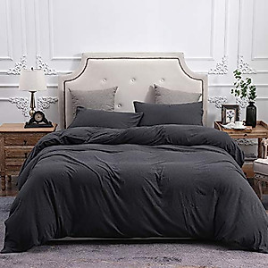 PURE ERA Jersey Knit Duvet Cover Set 100% T-Shirt Cotton Super Soft Comfy 3pc Bedding Set with Zipper Closure (Heather Charcoal Grey, Queen)