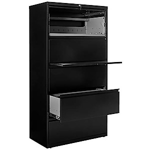 Lorell 5-Drawer Lateral File, 36 by 18-5/8 by 67-11/16-Inch, Black