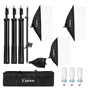 Kshioe Photography Softbox Lighting Kit Continuous Lighting System Photo Equipment Soft Studio Light with Light Stands and Convenient Carry Bag (135w 3 Sets)