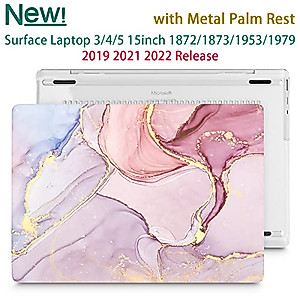 Mektron Designed 15" Microsoft Surface Laptop 3/4/5 Case 2019/2021/2022 Models:1872/1873/1953/1979 Laptop Cover,Plastic Hard Shell with Screen Protector + Keyboard Cover + Dust Plugs,Pink Marble