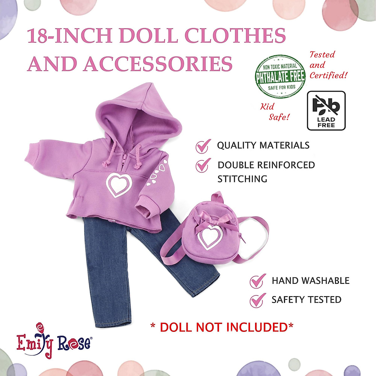 Emily Rose 18 Inch Doll - 3 Piece Pink Heart Hoody 18" Doll Clothes Outfit for Valentine's Day! | Compatible with American Girl Dolls