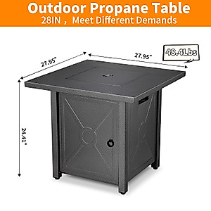 R.W.FLAME 28'' Fire Pit Table,Propane Fire Pit Table,41000BTU,propane fire pit,Portable Outdoor Fire Pit with Lava Racks,Lid & Rain Cover.Smokeless Gas Fire Pit Table for Outside Paito/Garden/Backyard