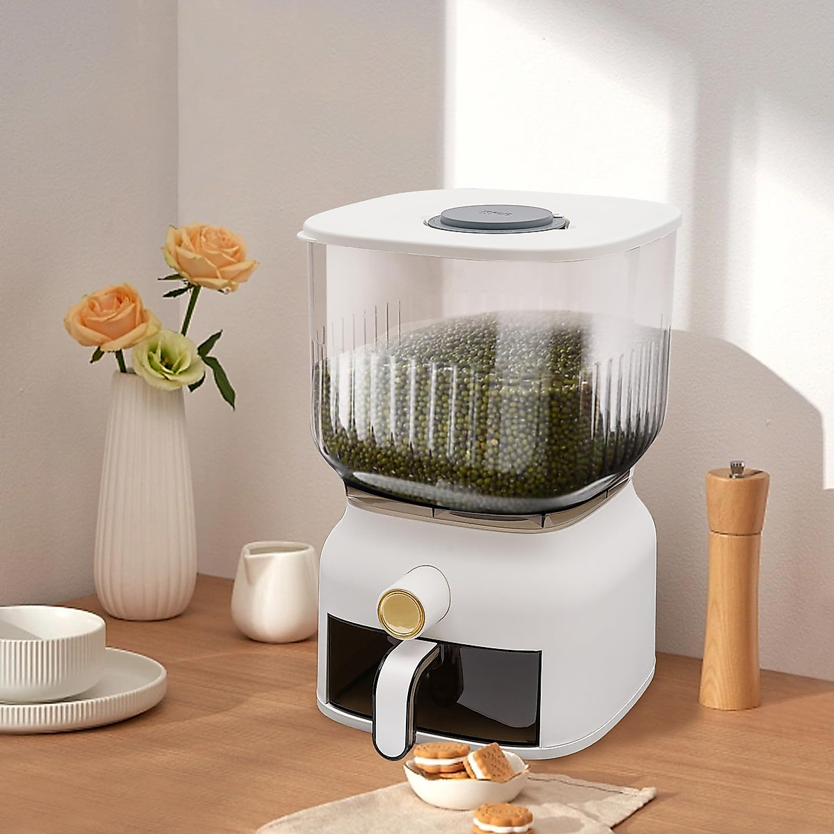 LUGBING Rice Dispenser 22 Lbs,Large Grain Storage Container with Rice Cup Food Dispenser Kitchen Organizer for Rice,Beans,Grains,Cereal Dry Food Storage,Rice Containers