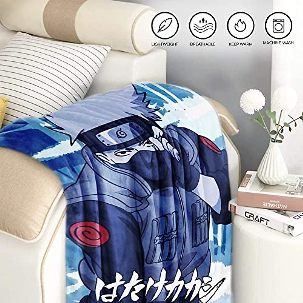 JUST FUNKY Naruto Shippuden 45" x 60" Fleece Blanket | Featuring Kakashi Hatake | Bedding | Throw | Home Décor | Sofa and Bed Blanket | Officially Licensed