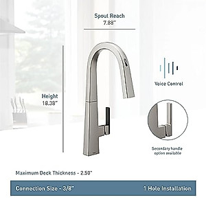 Moen Nio Spot Resist Stainless Contemporary Smart Faucet Touchless Pull Down Sprayer Kitchen Faucet with Voice Control and Power Boost, S75005EVSRS