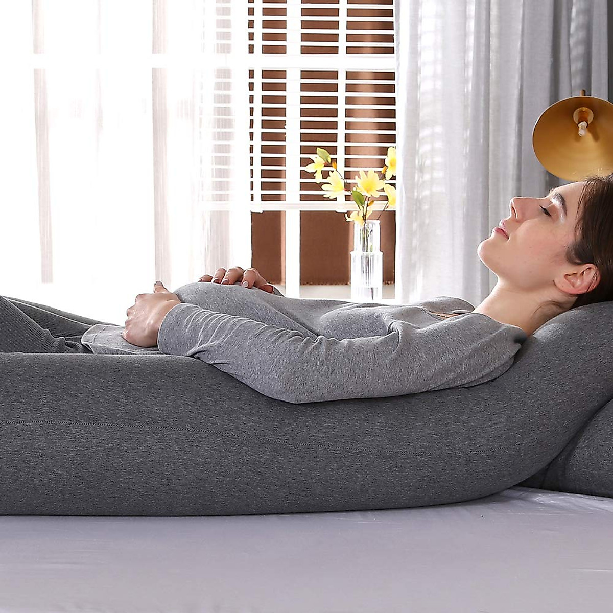 MINGPINHUIUS Pregnancy Pillow U Shaped Full Body Maternity Pillow for Sleeping, 57 Inch Pregnant Women Pillow with Removable Velvet Cover (Black Grey)