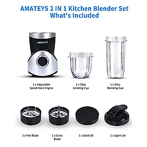 Amateys Personal Blender for Shakes and Smoothies,Professional Kitchen Blender with Blending & Grinding Blades, Portable Coffee Grinder with 24/10 OZ Travel Bottles, Adjustable Speeds Juice Blender