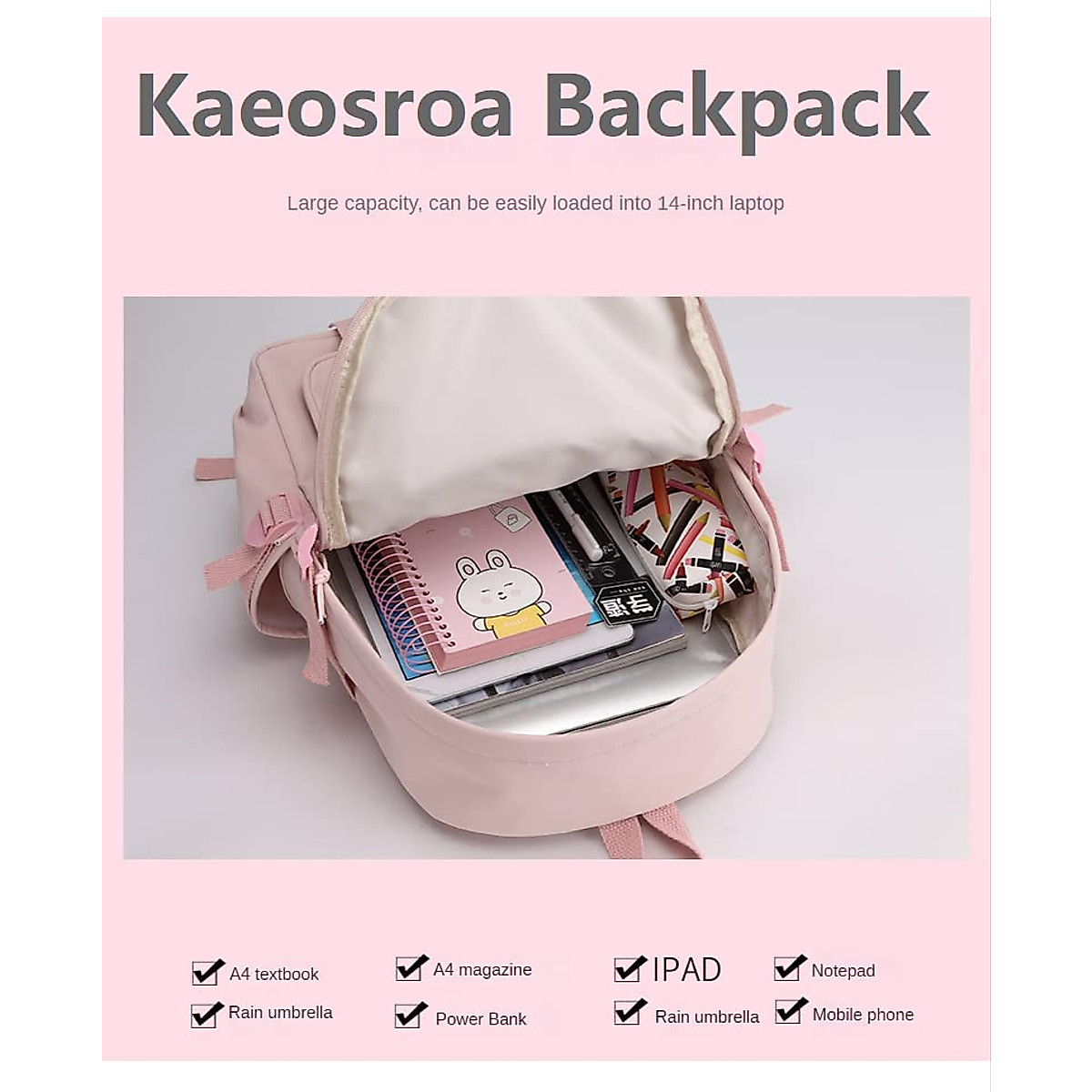 Kaeosroa Kawaii Backpack for Women Cute Aesthetic Durable Laptop Backpacks School Bag Bookbag Outdoor Sport Travel Bag Girls (light green)