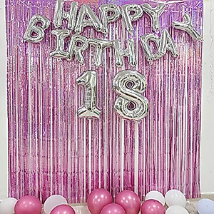 BRAVESHINE Pink Glitter Tinsel Foil Fringe Curtains - 2 Pcs 3.2x8.2 ft Metallic Holiday Photo Backdrop for Girl Princess Birthday Wedding Unicorn Bridal Shower Bachelorette Party Supplies Decorations