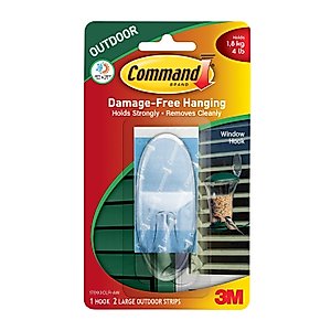 Command Outdoor Large Window Hook, Clear, 2-Pack
