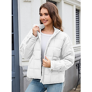 Muchpow Women's Lightweight Down Coat Long Sleeve Full Zipper Oversized Packable Short Puffer Jackets(White,Large)
