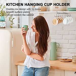 Fashionclubs Stainless Steel 8 Hook Under Shelf Mugs Cups Wine Glasses Storage Hanging Drying Holder Rack