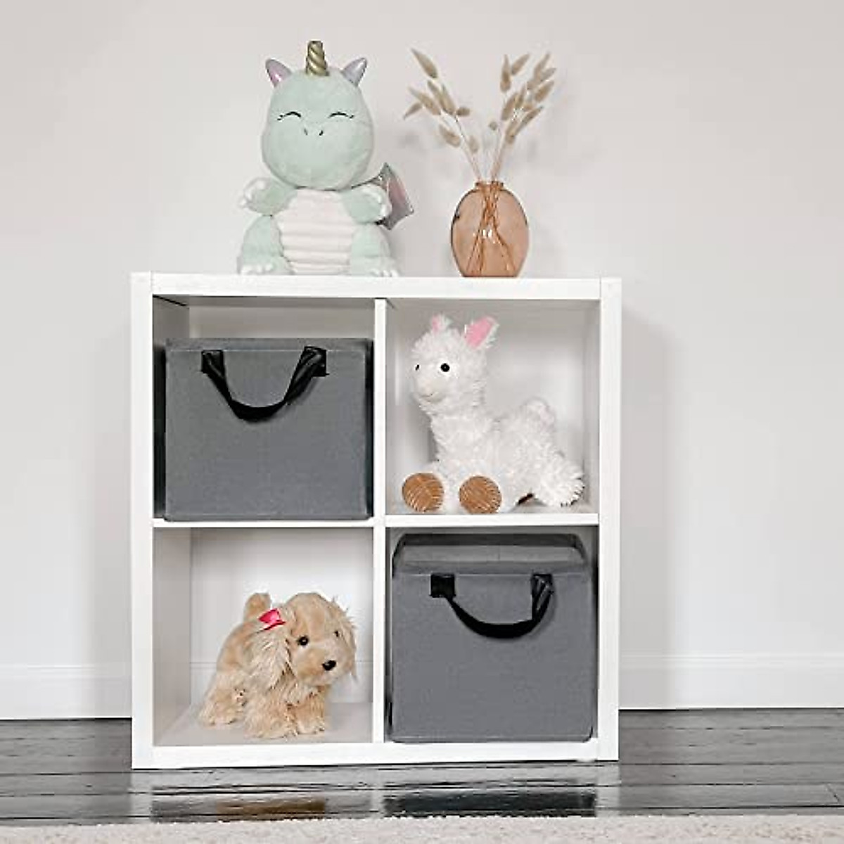 Goodpick Large Toy Storage Bins Cloth Baskets for Organizing, Rectangle Shelf Baskets for Nursery, Fabric bins for Bedroom, Living Room, Grey, 2-Pack, 16.9 x 11.0 x 9.8 inches