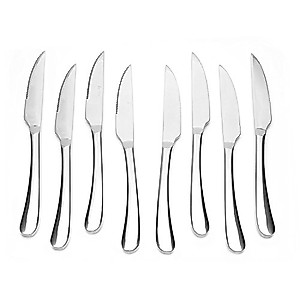 Bruntmor, ALBA Gourmet Stainless Steel 8-piece Steak Knife set with Full Tang Blades, Wooden Gift Box