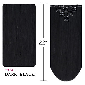 SYXLCYGG Black Hair Extension Clip Hair Extensions 22" 4.8 Oz Synthetic Straight Cheap Fake Hair Piece Women's Easy To Use Fluffy&Not Tangled