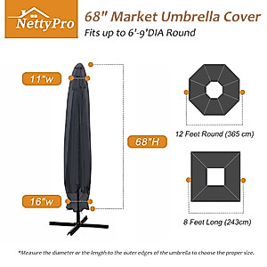 NettyPro Umbrella Cover for 6ft to 9ft Patio Umbrellas, Waterproof and Durable Market Umbrella Parasol Cover with Zipper and Rod, Black