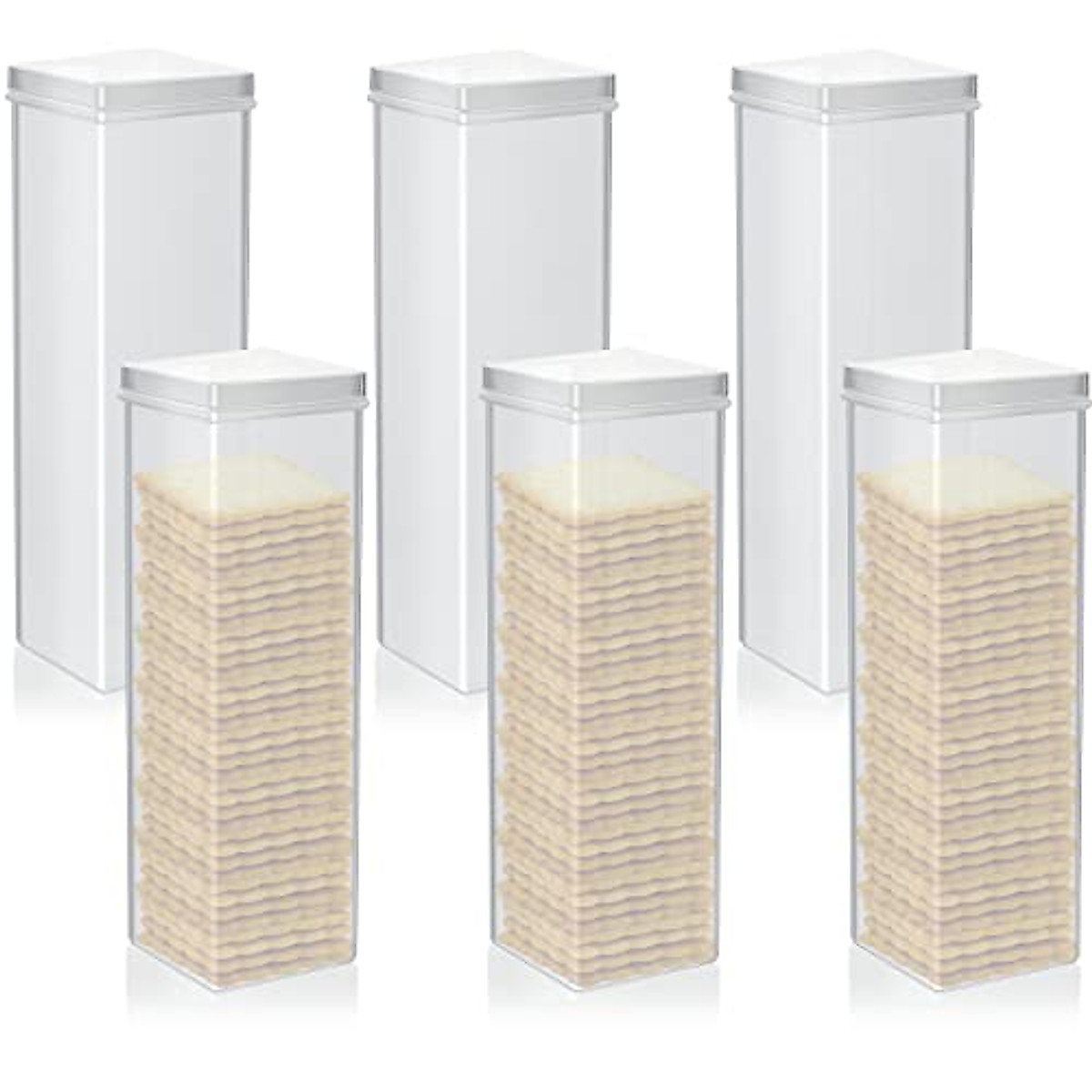Set of 6 Square Cracker Keeper Plastic Saltine Cracker Sleeve Storage Container Tall Spaghetti Container Baking Soda Container Bread Saver for Airtight Cookie Cereal Fresh Food Holder