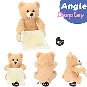 Hopearl Peek A Boo Bear with Security Blanket Interactive Repeats What You Say Plush Teddy Bear Toy Musical Singing Talking Stuffed Animal Adorable Electric Animate Birthday Festival, Beige, 11''